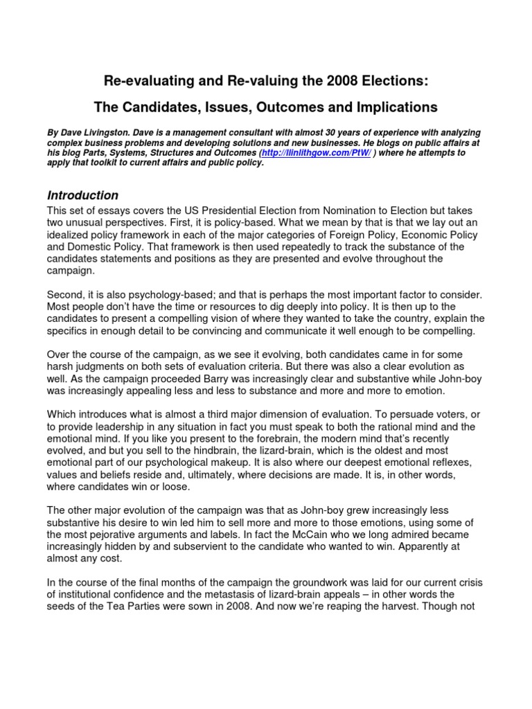 From Nomination To Election: Evolution vs. Devolution, Policy vs ...