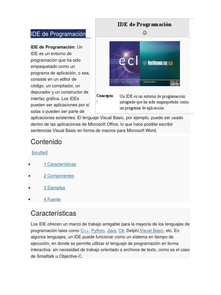 IDE de Programación | PDF | Entorno de desarrollo integrado | Eclipse ...