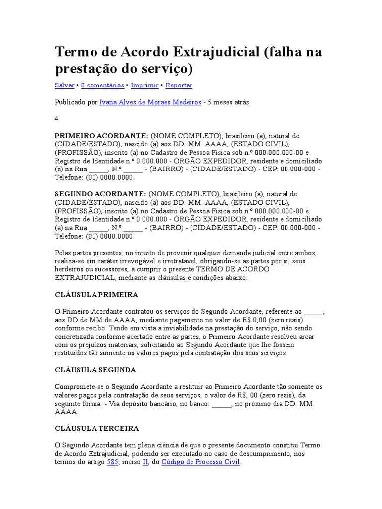 Termo de Acordo Extrajudicial | PDF
