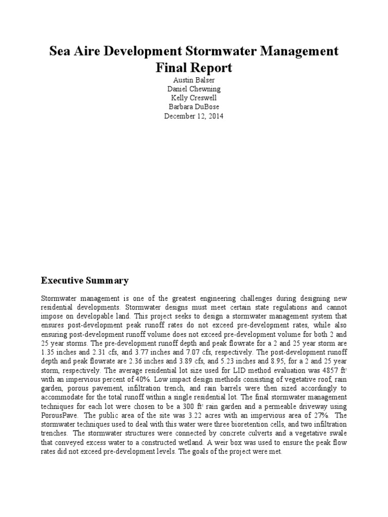 Sea Aire Development Stormwater Management Final Report: Executive ...
