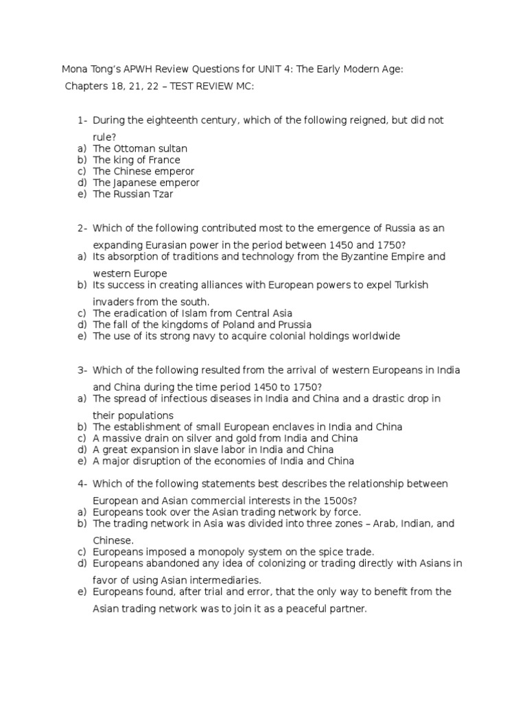 APWH Unit 4 Review: Early Modern Age | PDF | Ottoman Empire | China