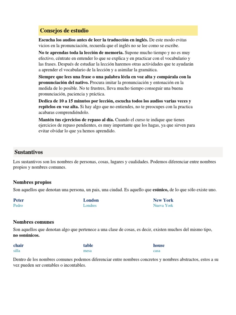 Lección 1.0 Sustantivos Ingles | PDF | Sustantivo | Lingüística