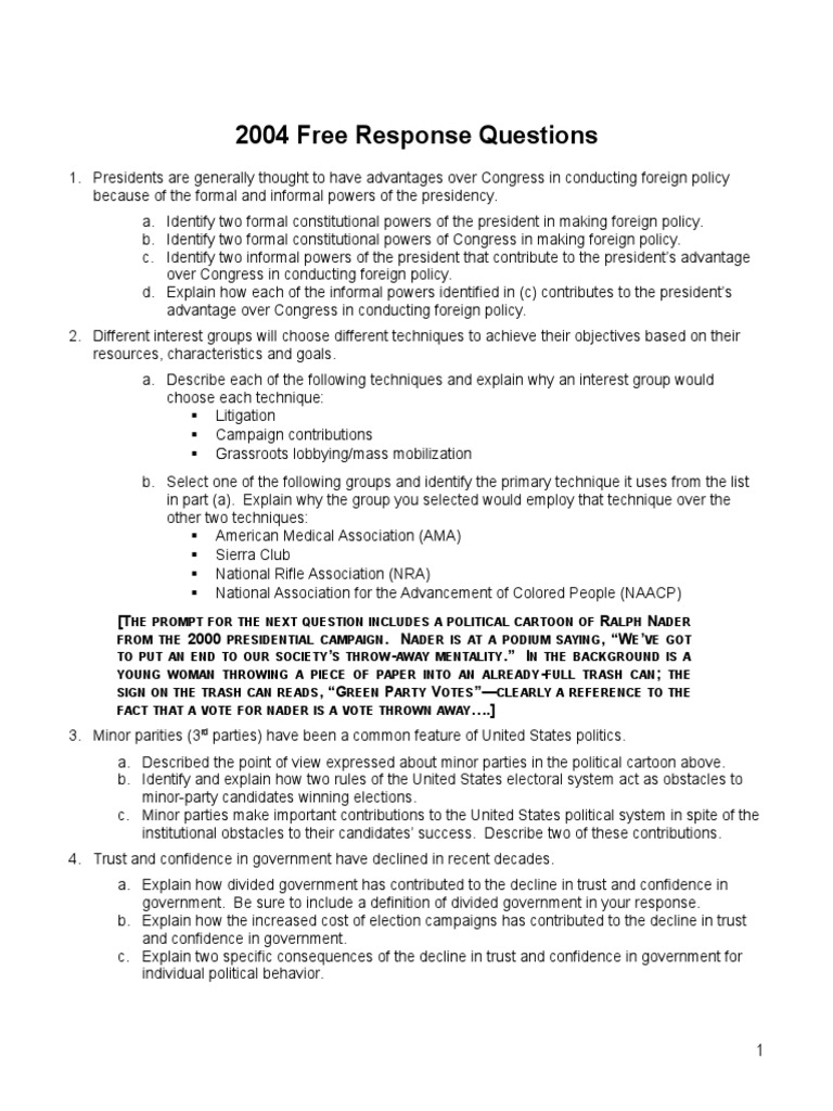 2004 Free Response Questions | PDF | United States Congress | American ...