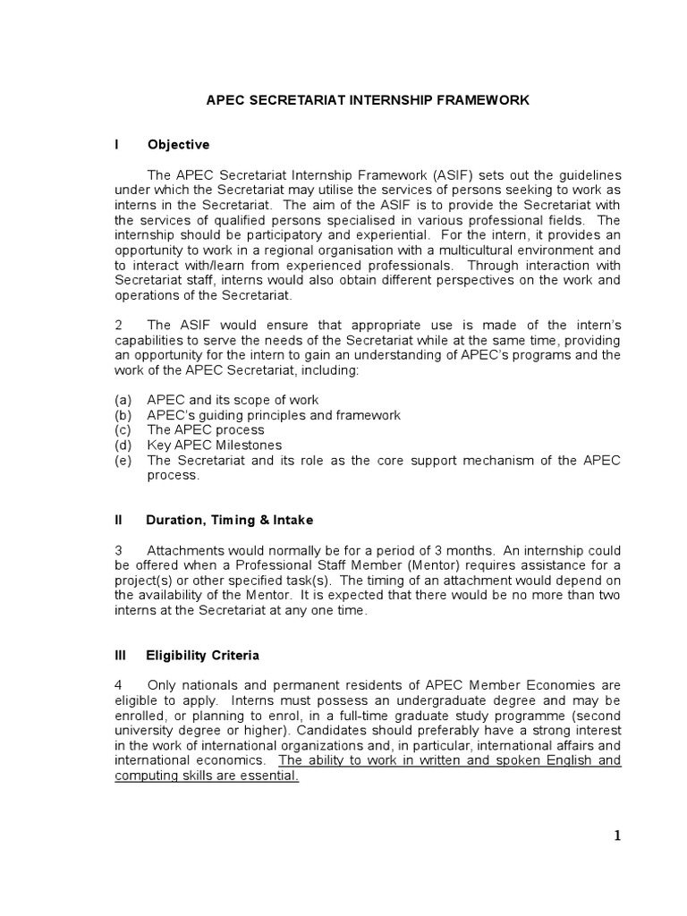 APEC Secretariat Internship Framework Guide | PDF | Internship | Job ...