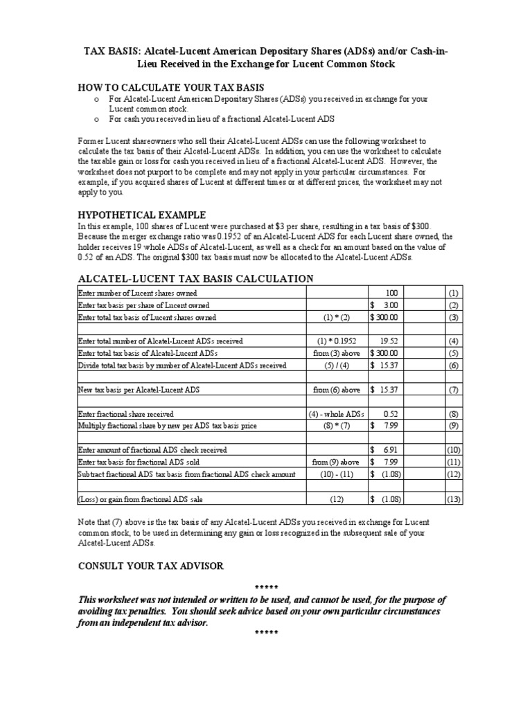 Tax Basis Guide for Lucent Shareowners | PDF | Stocks | Taxes