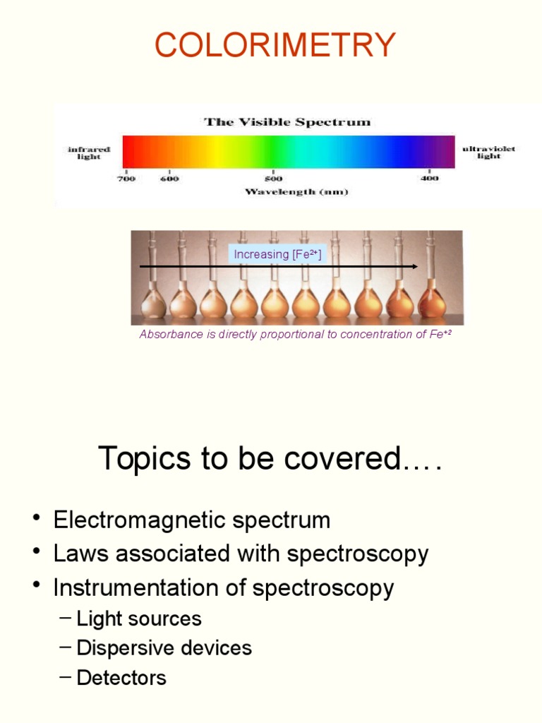 Colorimetry: Absorbance Is Directly Proportional To Concentration of Fe ...