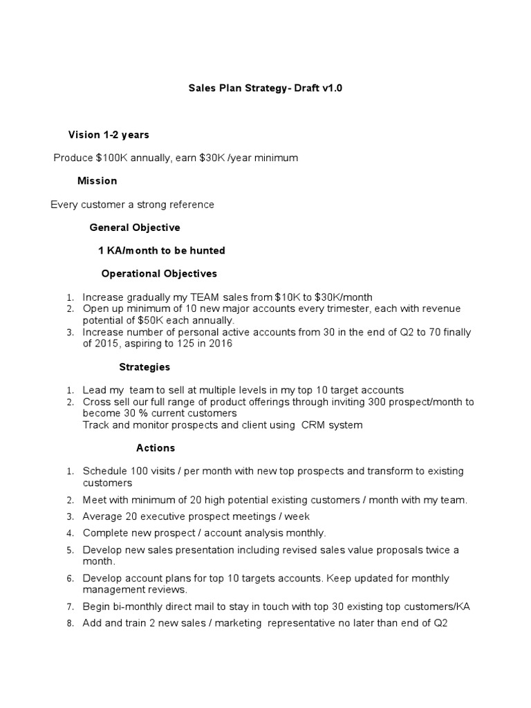 Sales Plan Strategy-Draft v1.0 | PDF