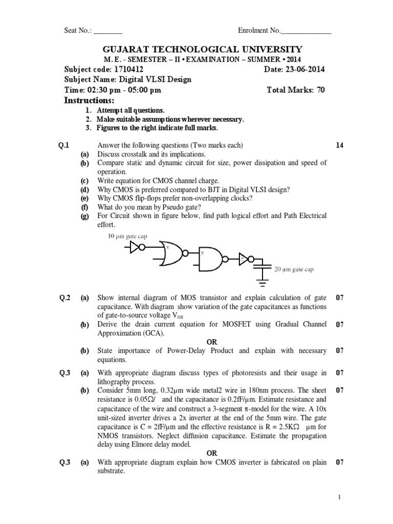 Digital VLSI Design Exam: Questions Covering MOSFET Operation, CMOS ...