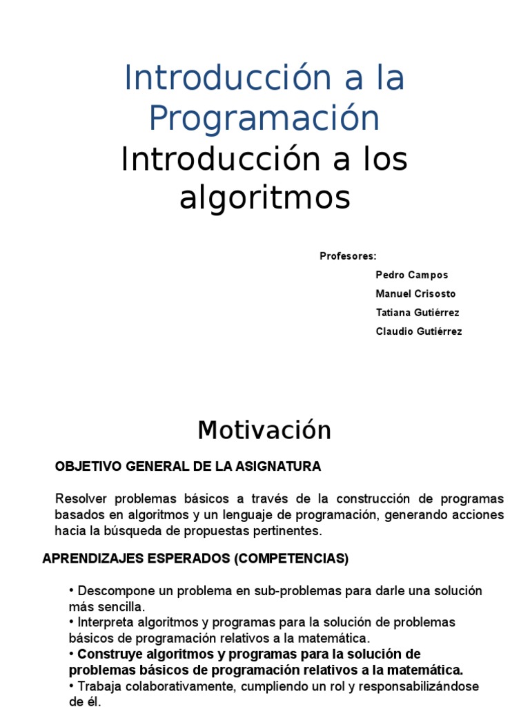 Introducción a la Programación | Algoritmos | Enseñanza de matemática