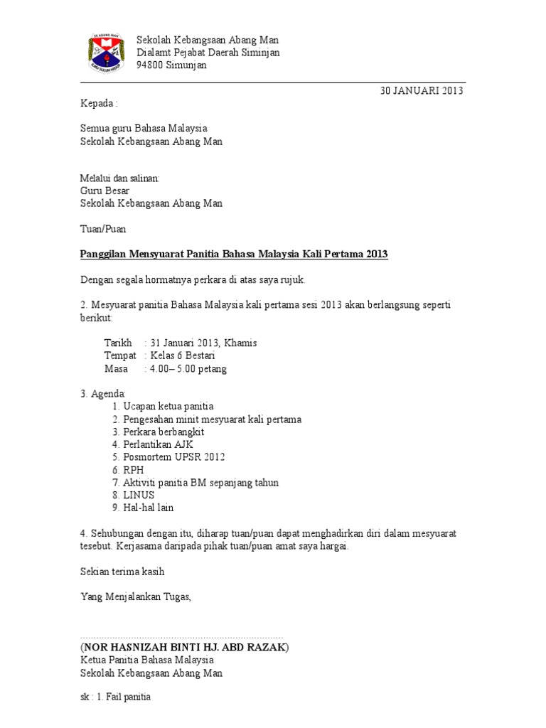 Surat Jemputan Mesyuarat | PDF