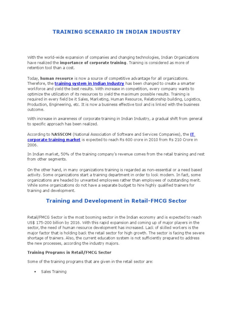 Training Scenario in Indian Industry | PDF | Retail | Employee Retention