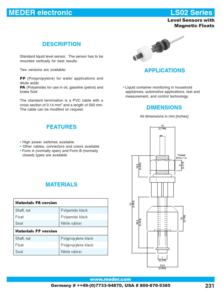 Specifications and Technical Details of the LS02 Series Magnetic Float ...
