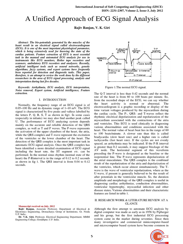 A Unified Approach of ECG Signal Analysis: Rajiv Ranjan, V. K. Giri ...