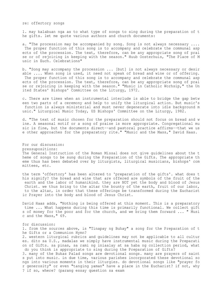 Offertory songs | Mass (Liturgy) | Eucharist