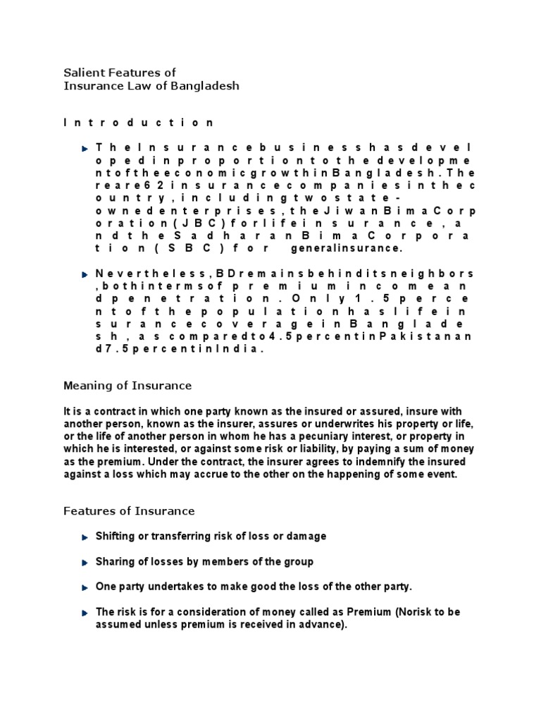 Salient Features of Insurance Law | PDF | Insurance | Financial Risk