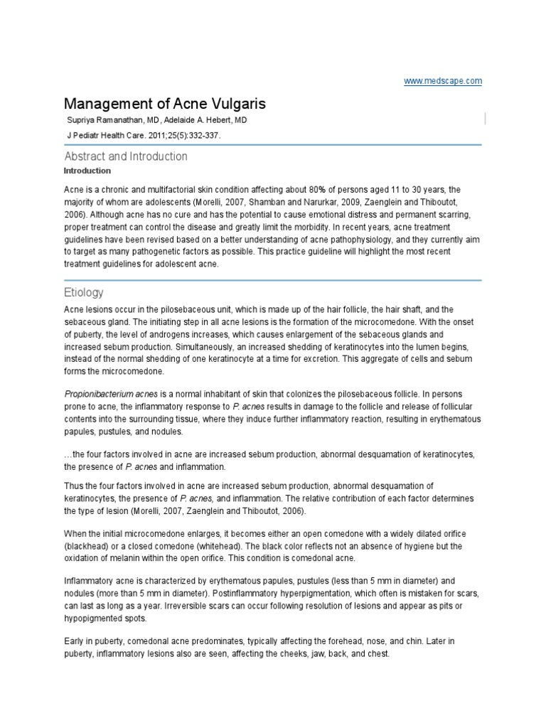 Management of Acne Vulgaris: Abstract and Introduction | PDF | Acne ...