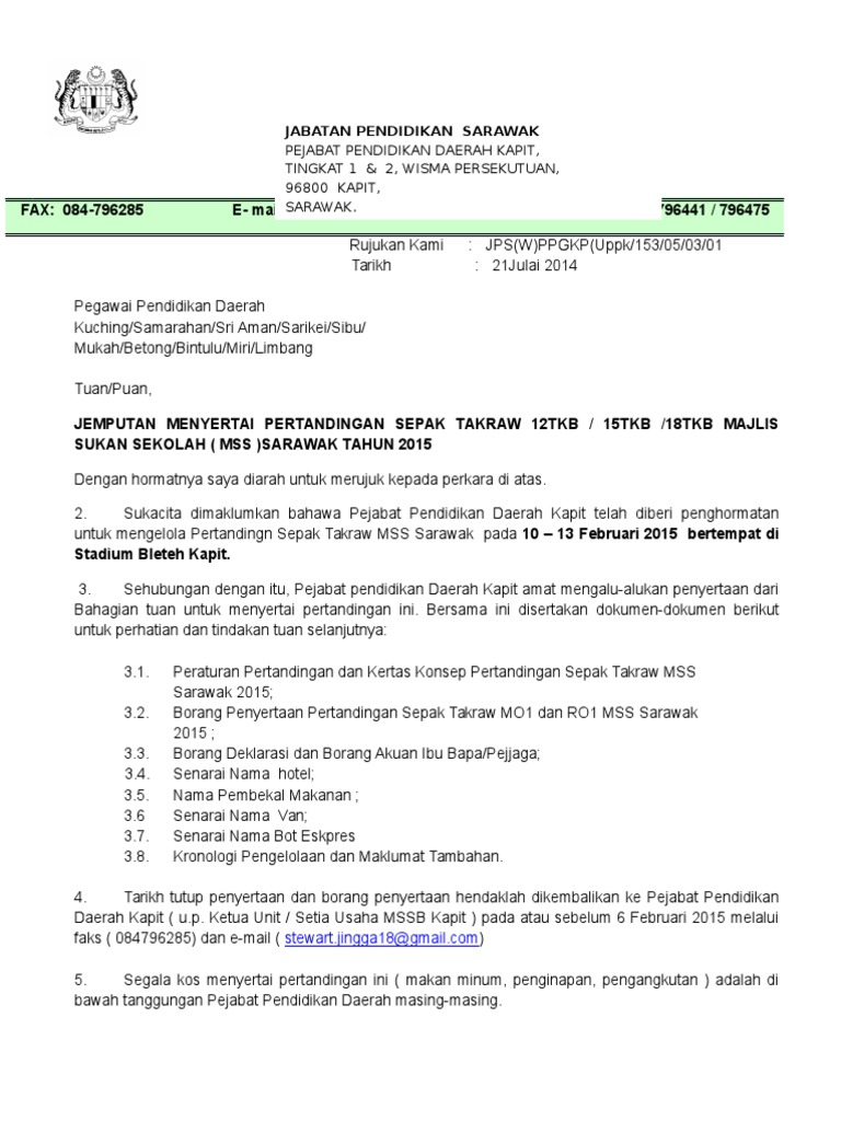 Surat Jemputan Kejohanan Sukan | PDF