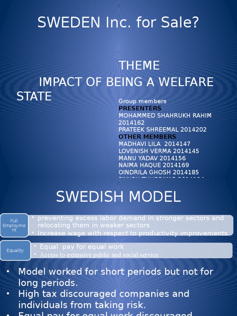 SWEDEN Inc. For Sale?: Theme Impact of Being A Welfare State | PDF ...