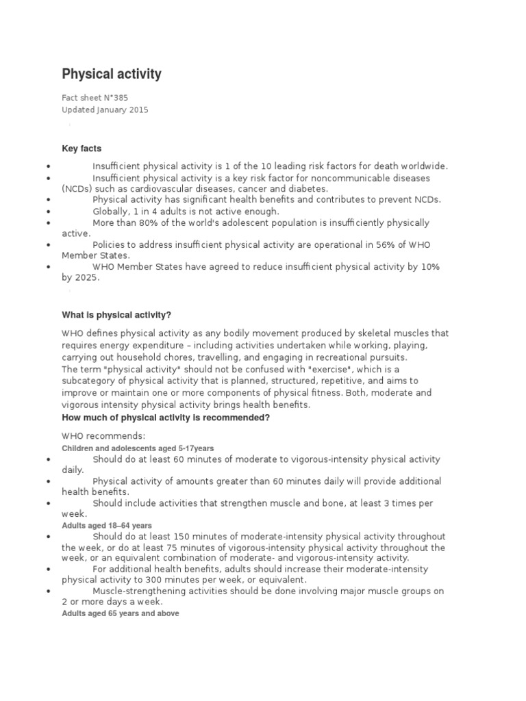 Physical Activity: Key Facts | PDF | Physical Exercise | Physical Fitness