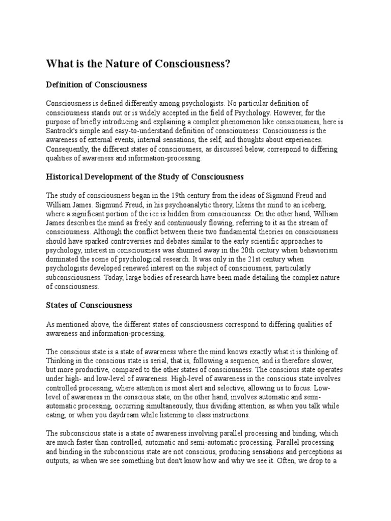 Meaning and Nature of Consciousness | PDF | Consciousness | Mind