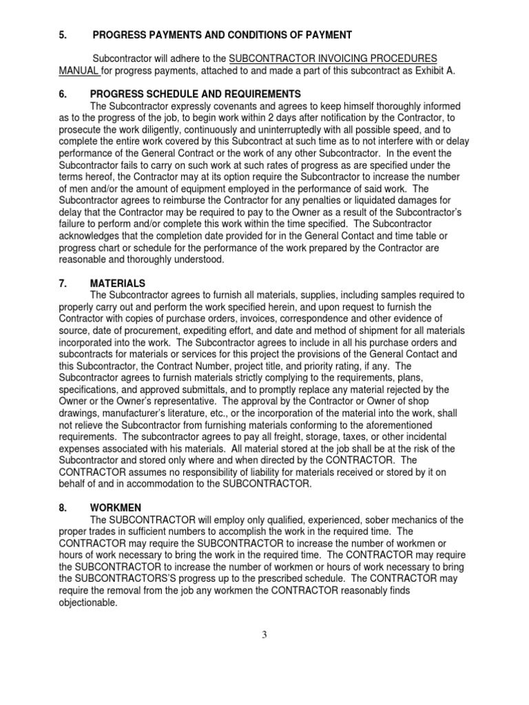 Subcontract Agreement | PDF | Liability Insurance | Indemnity