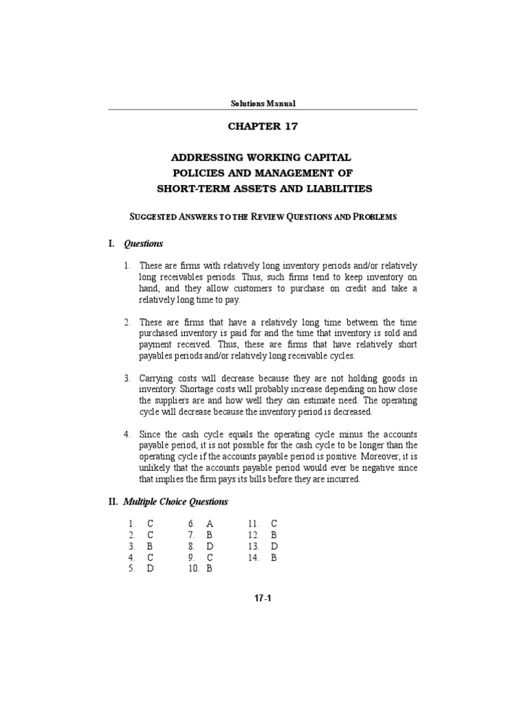 Chapter 17 - Answer | PDF | Working Capital | Inventory