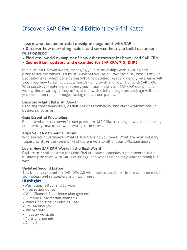 SAP CRM Insights and Strategies Guide | PDF | Customer Relationship ...