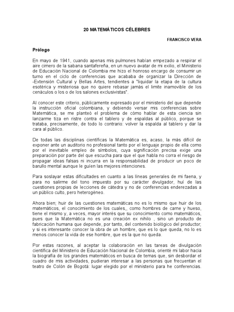 20 Matemáticos Célebres | PDF | Ecuaciones | Enseñanza de matemática