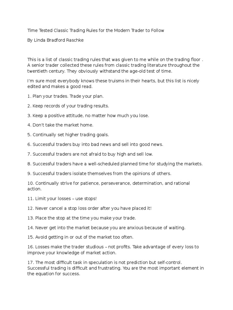 Time Tested Classic Trading Rules For The Modern Trader To Follow | PDF ...