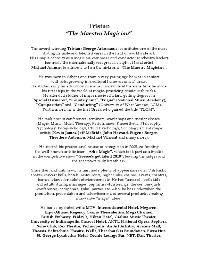 Tristan: The Maestro Magician | PDF | Magic (Illusion) | Leisure