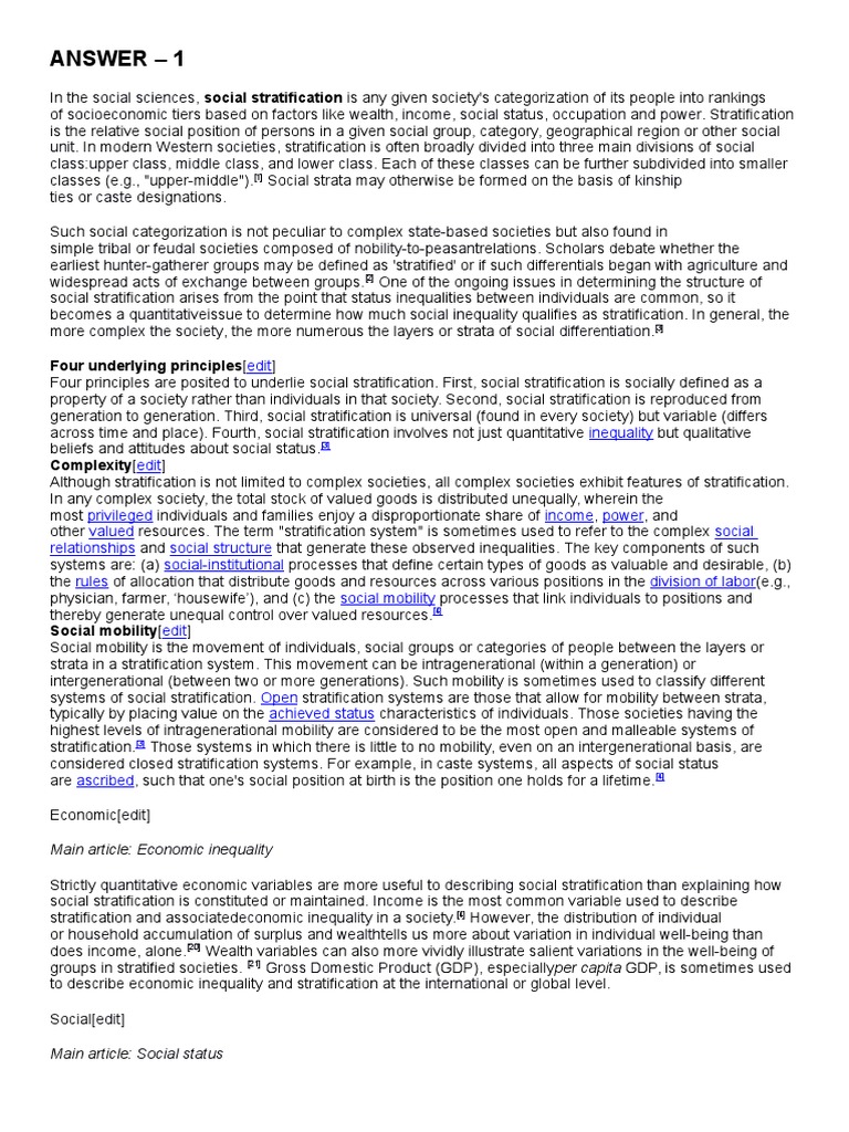 Answer - 1: Four Underlying Principles ( | PDF | Social Stratification ...
