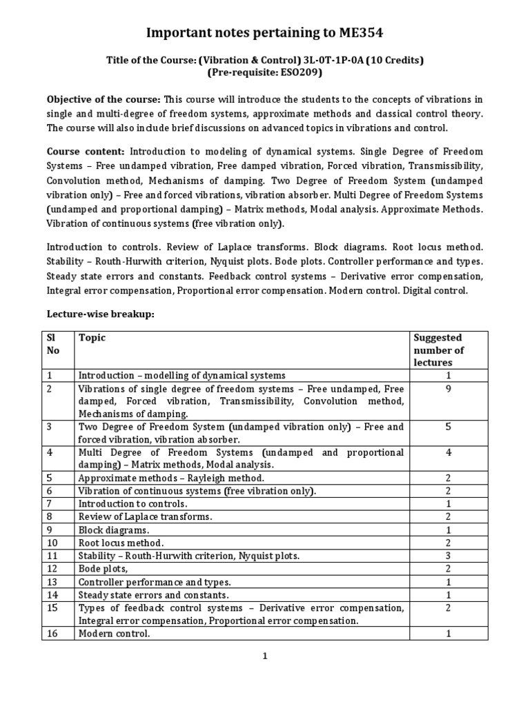 Important Notes Pertaining To ME354 | PDF | Control Theory | Control ...