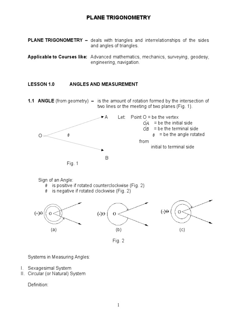 Plane Trigonometry: OA Be The Initial Side OB Be The Terminal Side ...