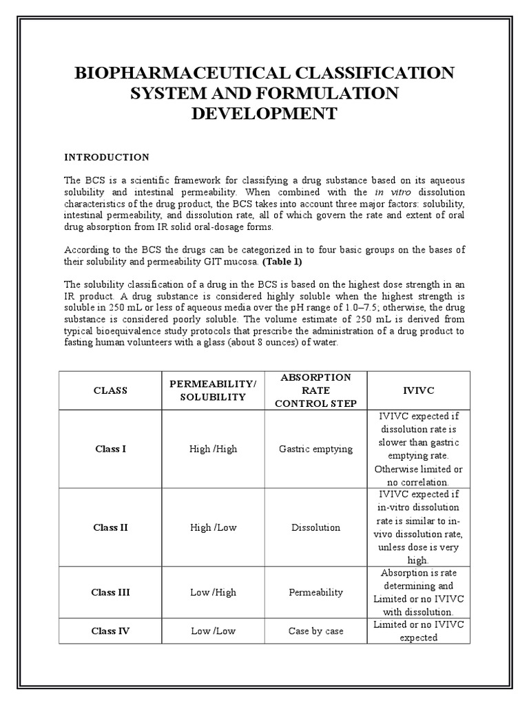 Biopharmaceutical Classification System Overview | PDF | Pharmaceutical ...