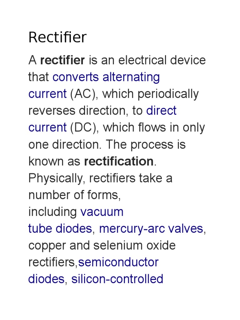 Rectifier: Converts Alternating Current Direct Current | PDF ...