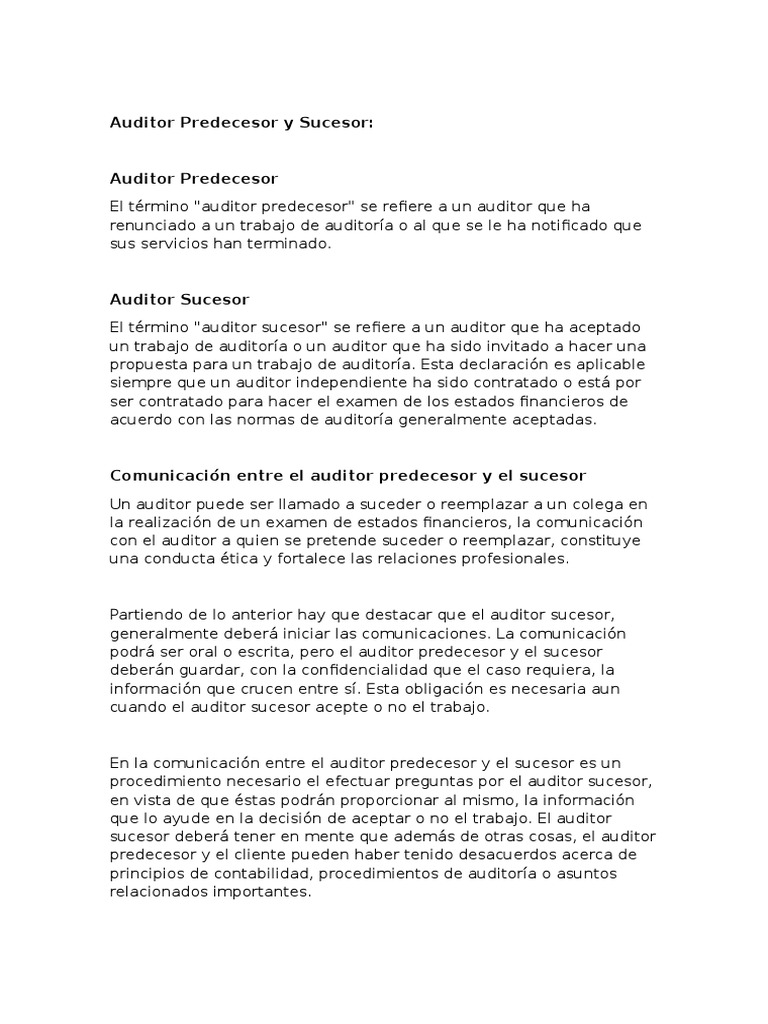 Auditor Predecesor y Sucesor: Definición y Proceso | PDF | Contralor ...