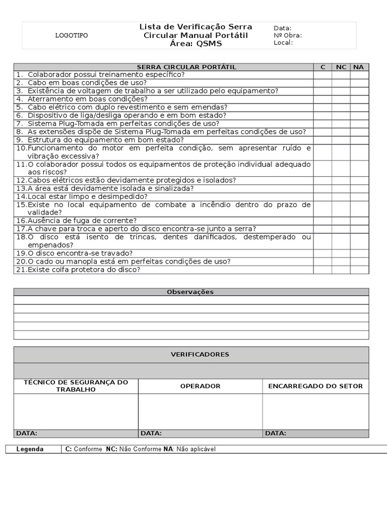 Check-List - Serra Circular Portatil | PDF