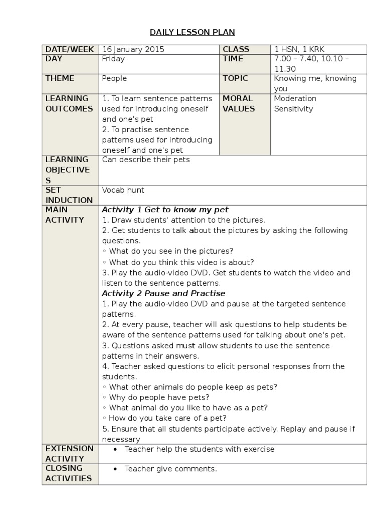 Daily Lesson Plan Friday | PDF