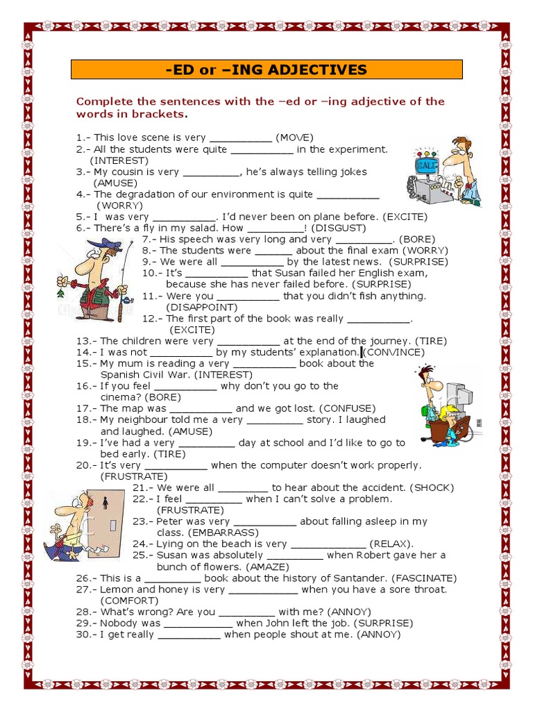 Adjectives Ed Ing Exercises