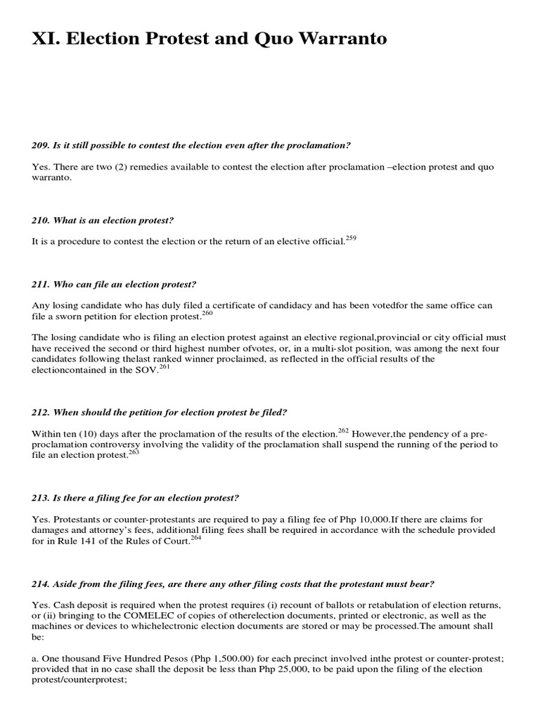 Election Protest and Quo Warranto - Notes | PDF | Evidence | Evidence (Law)