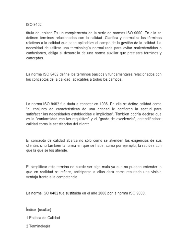 Iso 8402 | PDF | Gestión de la calidad | Calidad (comercial)