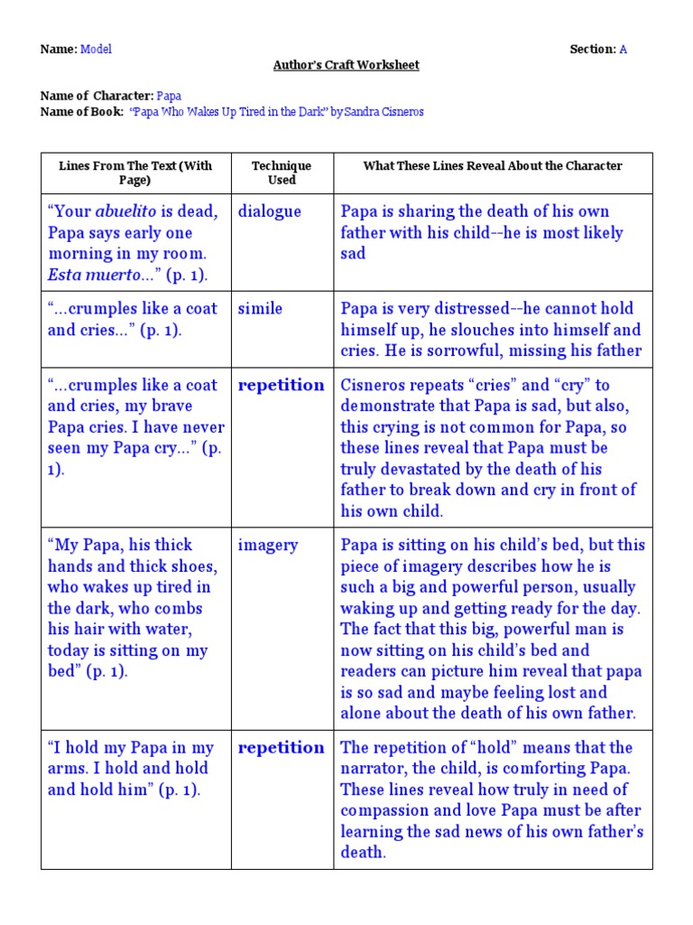 Author's Craft Model Worksheet | PDF