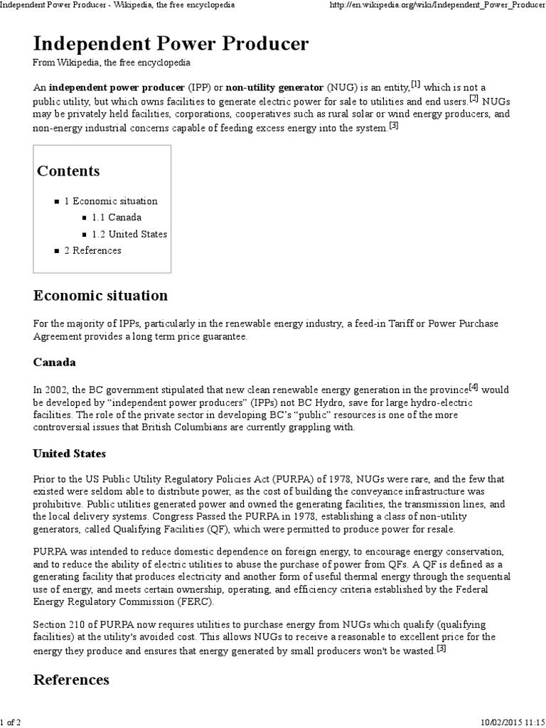 Independent Power Producer - Wikipedia, The Free Encyclopedia | PDF ...