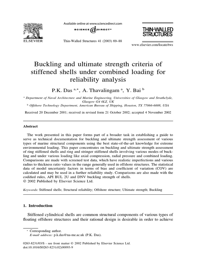 Buckling and Ultimate Strength Criteria of Stiffened Shells Under ...