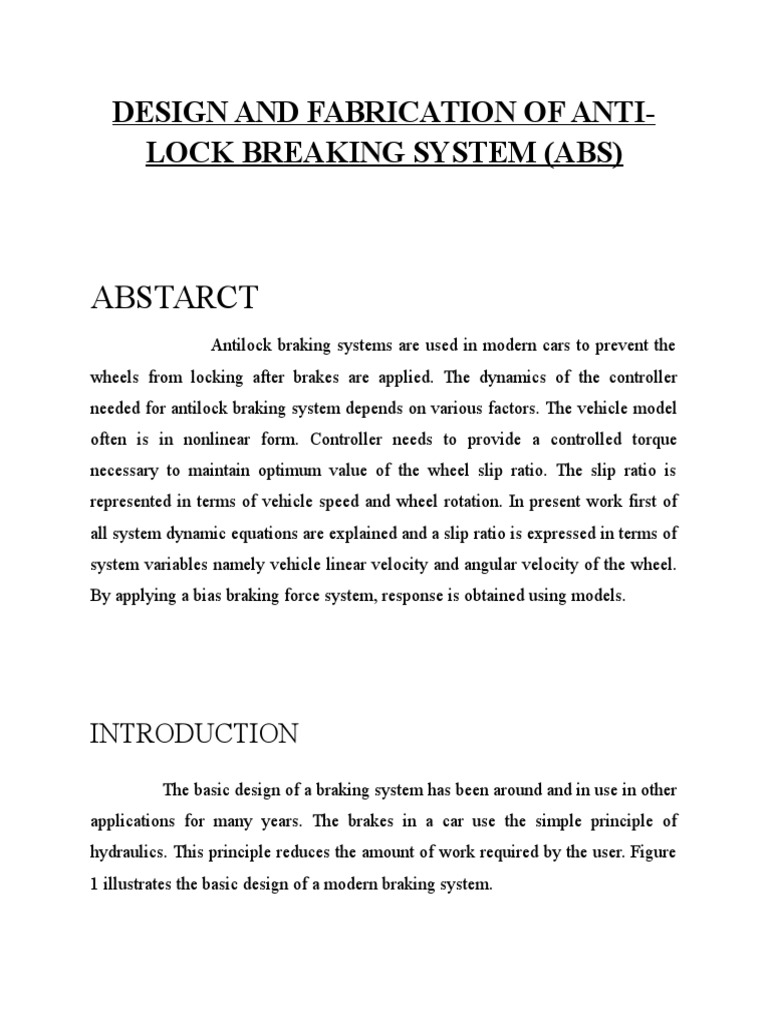 Design and Fabrication of Anti-Lock Breaking System Abs | PDF | Anti ...