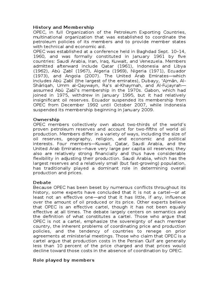 History and Membership | PDF | Opec | Petroleum