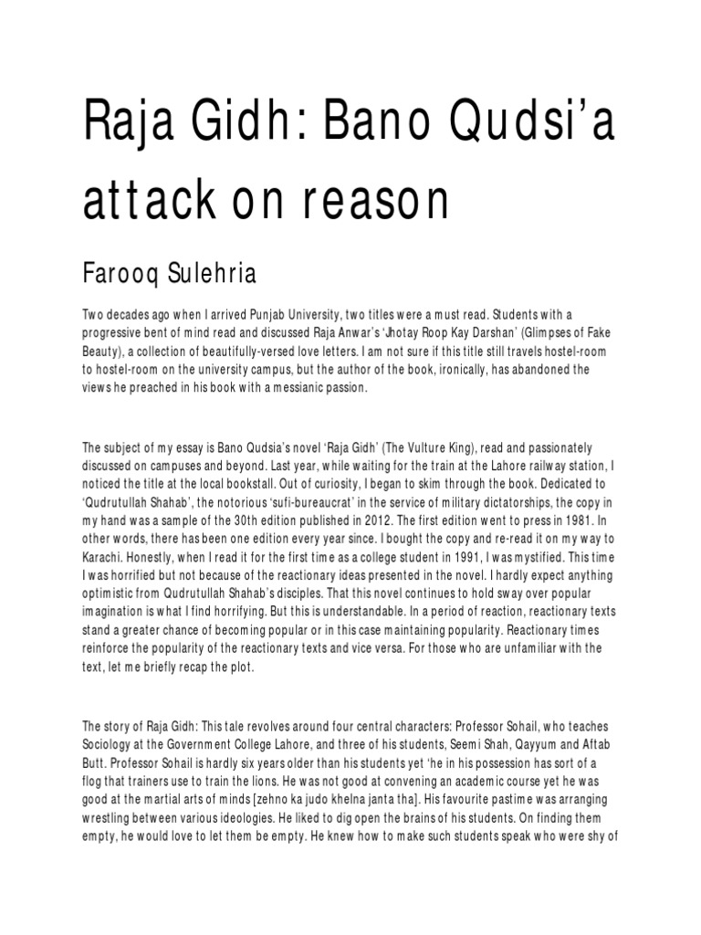 Raja Gidh Bano Qudsia, S Attack On Reason - by Farooq Sulehria | PDF ...