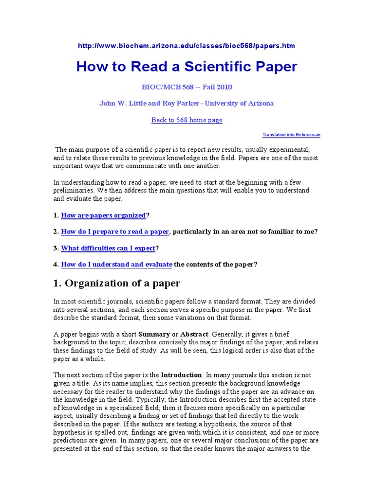 How+to+read+a+scientific+paper | Abstract (Summary) | Experiment
