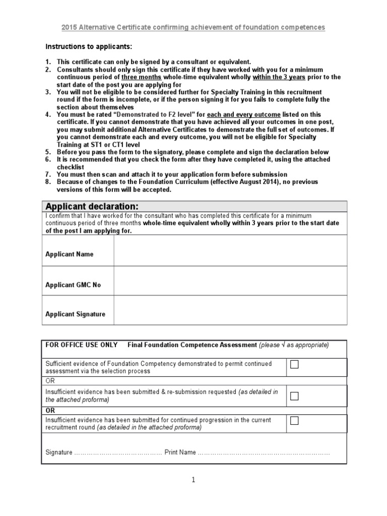 2015 Foundation Competence Certificate | PDF | Patient | Patient Safety