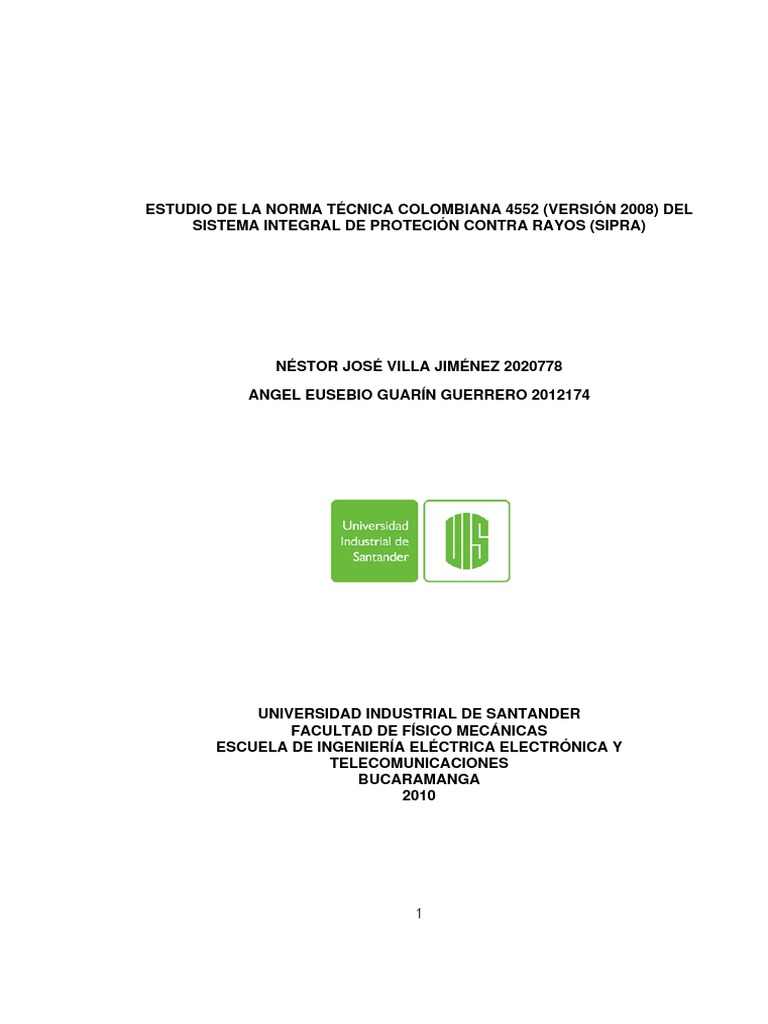 Estudio NTC 4552 Sistema Integral de Proteccion Contra Rayos-Sipra | PDF
